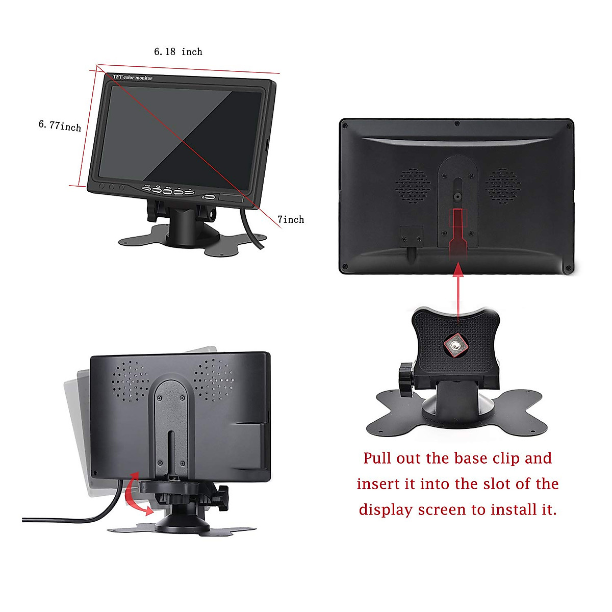 Yasoca 7 Inch Monitor HDMI - 1024x600 HD TFT LCD Screen Display AV VGA Input Built in Speaker for Raspberry Pi 3 Model B+ 3B CCTV Computer PC DVR Car