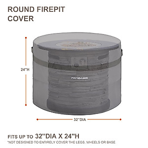 PATIOASIS Grey Round Firepit Table Cover 32''Dia Waterproof Outoor Patio Gas Fire Bowl Cover 600D All Weather Resistant Fire Pit Covers Round