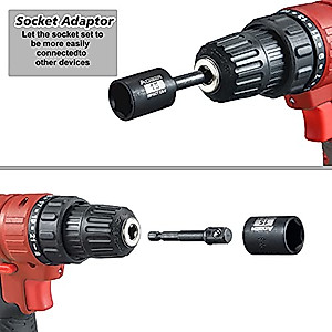 AOBEN 3/8-Inch Drive Impact Socket Set, 49 Pieces, 6 Point, SAE/Metric, (5/16" - 3/4", 8mm - 22mm), Deep/Standard, Cr-V Steel, Includes Extension Bars and Adapter