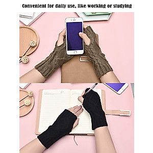 SATINIOR 4 Pairs Women Warm Knit Winter Fingerless Gloves Thumbhole Arm Warmers Mittens (Black, Navy Blue, Khaki, Wine Red)