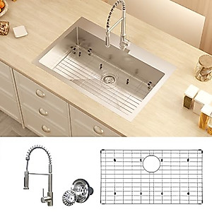 33 inch Kitchen Sink, TECASA Drop-in or Undermount Sink with Faucet Combo, Dual Mount Single Bowl T304 Grade Stainless Steel Sink