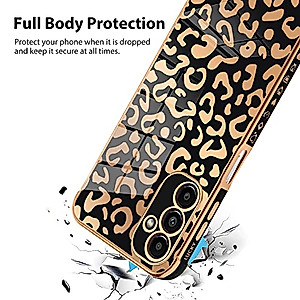 Bonoma for Samsung Galaxy A14 5G Case Leopard Plating Electroplate Luxury Elegant Case Camera Protector Soft TPU Shockproof Protective Corner Back Cover Galaxy A14 5G Case -Black