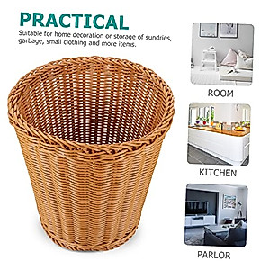 Holibanna Rattan Trash Can Wicker Trash Basket Ornament Container Water Hyacinth Storage Baskets Rattan Trash Bin Garbage Container Woven Waste Basket Sundries Container Plastic Wastebasket