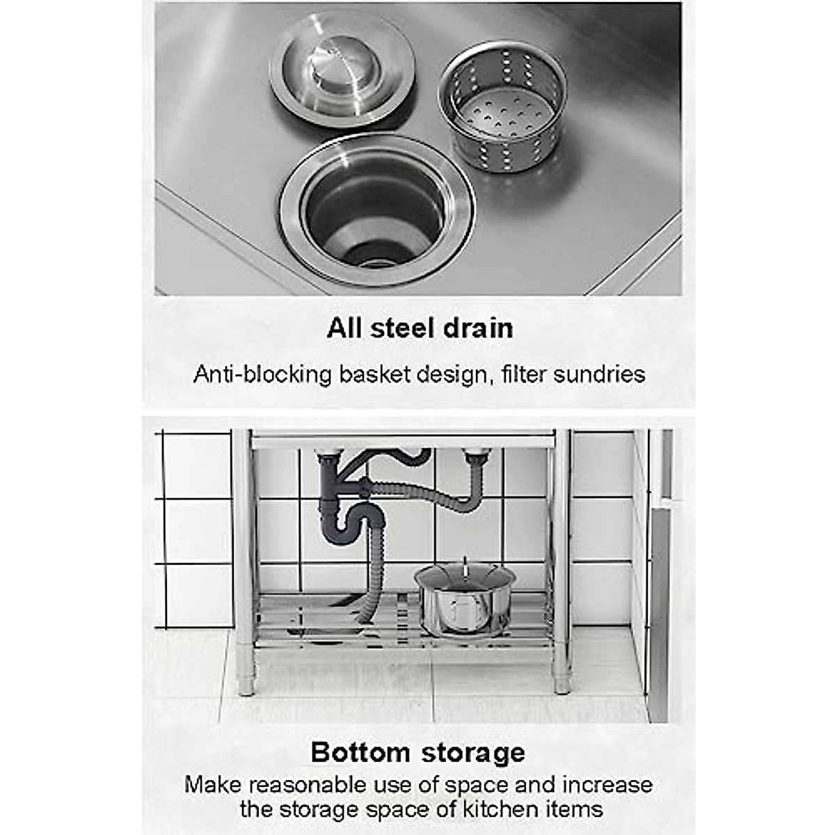 Free Standing Utility Sink, single Bowl Kitchen Sink Outdoor Sink Station, with Hot and Cold Faucet Drain Basket, Shelf, Towel Bar, for Garage, Laundry Room, Outdoor (21 Inch)