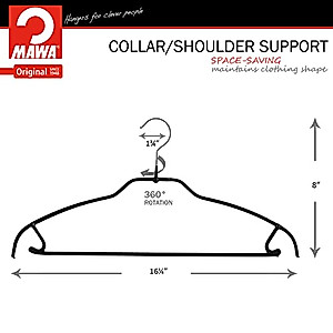 Mawa by Reston Lloyd Silhouette Ultra-Thin Series, Non-Slip Space Saving Shirt Hanger with Pant Bar & Skirt Hooks, Style 42/FTU, Pack of 10, Black