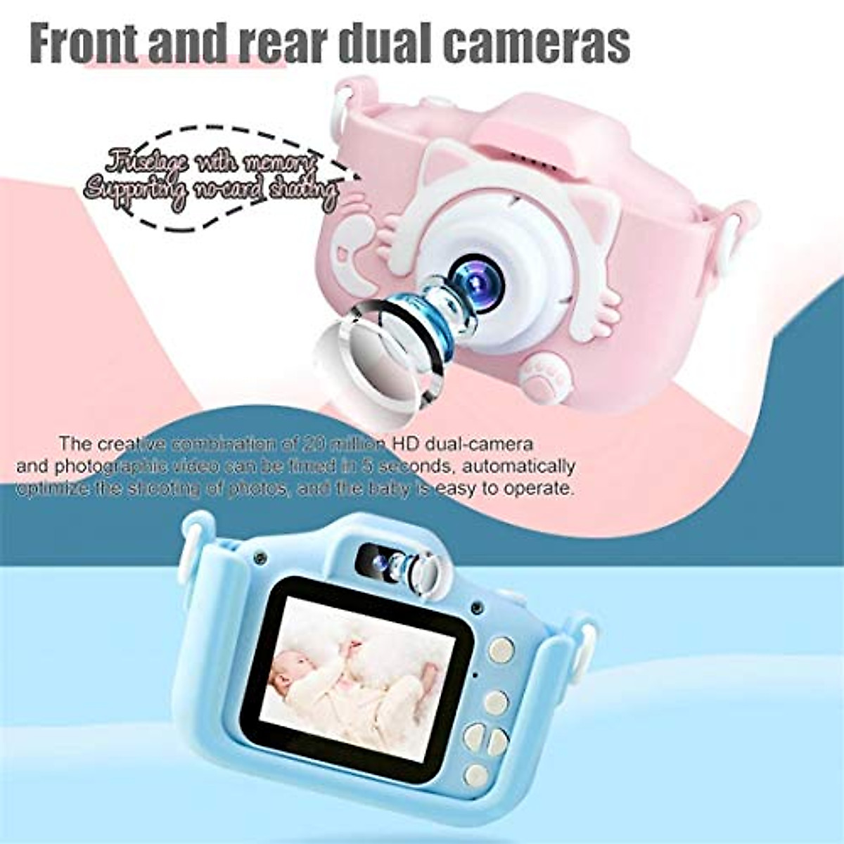 Cartoon Children Camera Mini Children Digital Camera Children Camera Toy 2000W Pixel 1080P HD Screen Camera(Without Memory Card),Pink