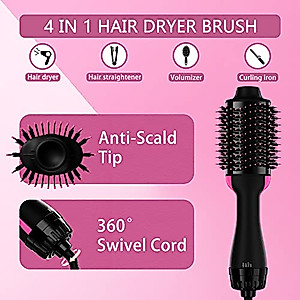Hair Dryer Brush Blow Dryer Brush in One, 4 in 1 Styling Tools Blow Dryer with Ceramic Oval Barrel, Hair Dryer and Styler Volumizer, Hot Air Brush Hair Straightener Brush for All Hair Types