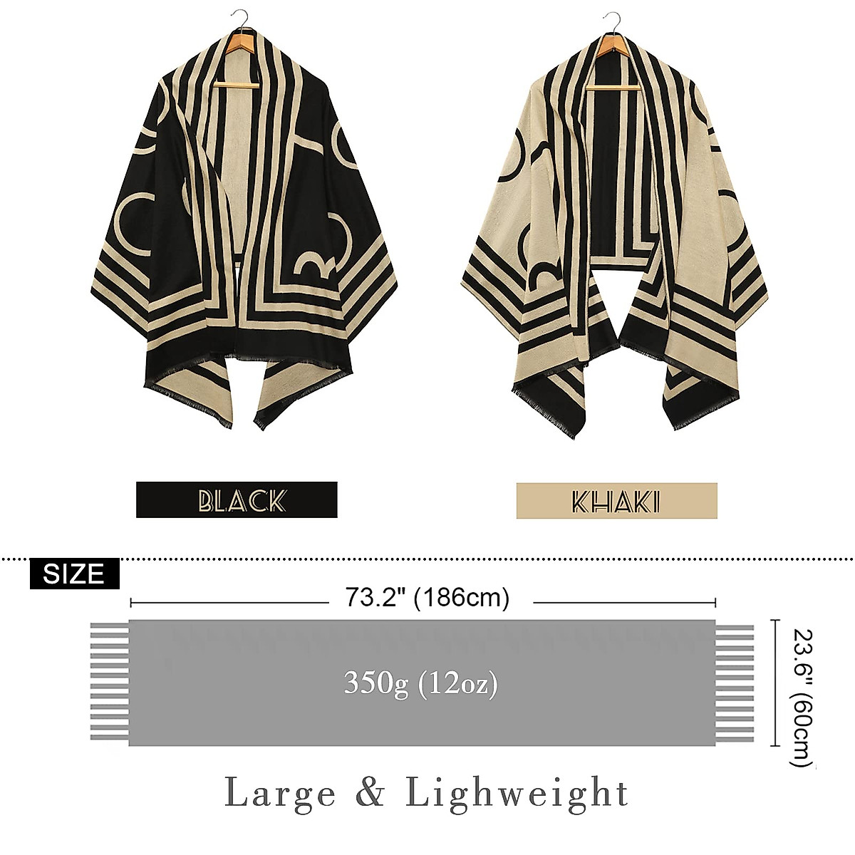 EASTBUDDY Cashmere Feel Scarfs for Women,Pashmina Shawl Wraps with Tassel, Winter Warm Large Blanket Scarf for Travel (Black + Khaki)