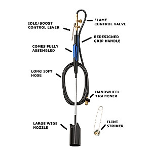 Flame King Propane Torch Kit Heavy Duty Weed Burner, 500,000 BTU, BBQ Gas Grill, RV Camper, Heater Propane Gas Tank Level Indicator