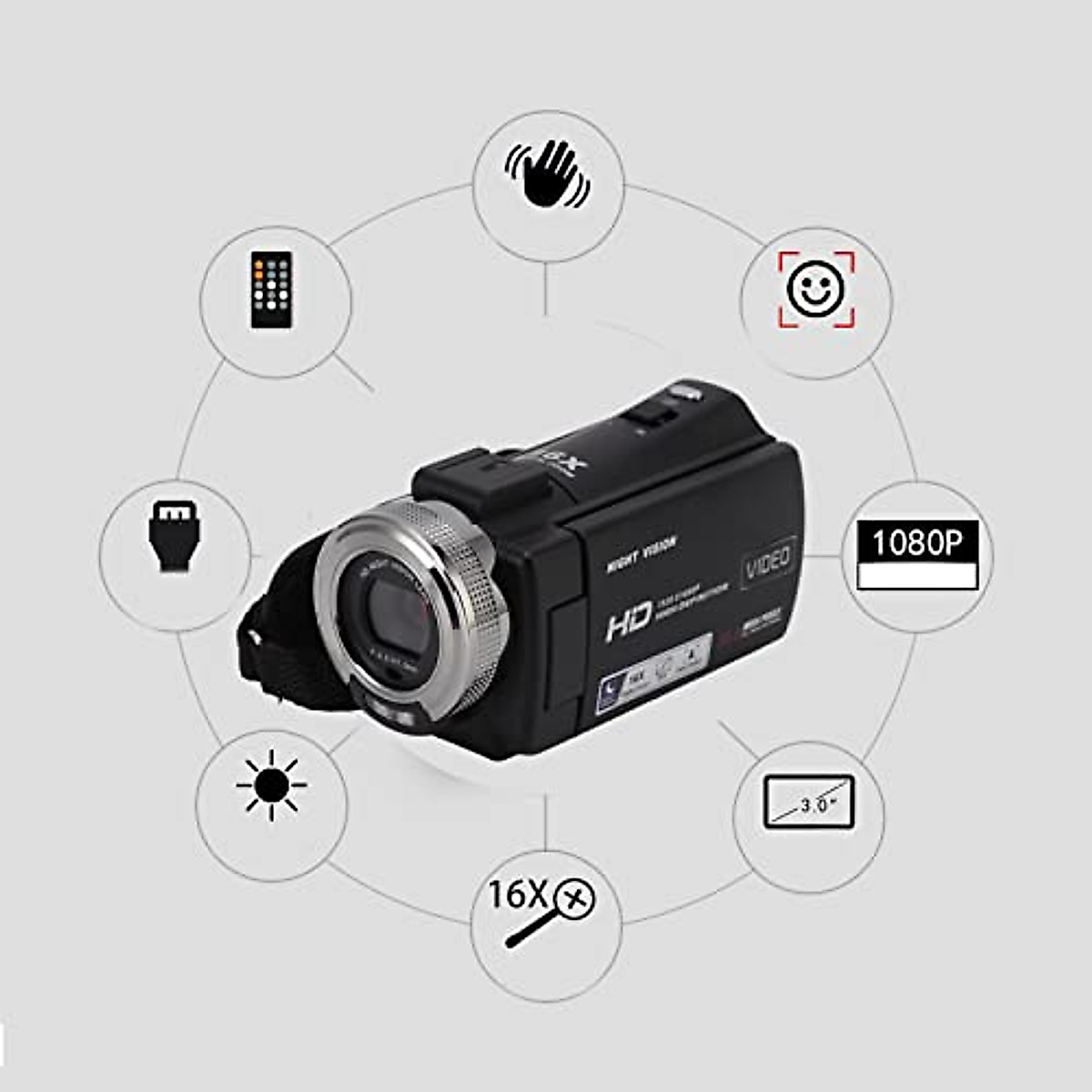 Estink HD Digital Video Camera, 30MP Digital Camera with 3.0 Inch Screen, 16X Digital Zoom,1080P Full HD Video, Wireless Control, Infrared Night Vision Function, Maximum Support 128GB Memory Card(US)