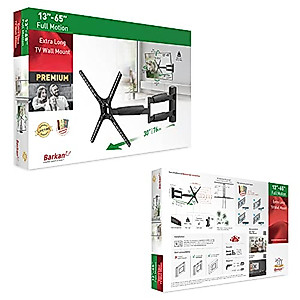 Barkan Long TV Wall Mount, 13-65 inch Full Motion Articulating - 4 Movement Flat/Curved Screen Bracket, Holds up to 79lbs, Extremely Extendable, Fits LED OLED LCD