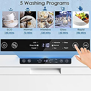 PETSITE Countertop Dishwasher, Portable Dishwasher w/ 5 Washing Programs, 6 Place Settings, 360° Dual Spray, High-Temperature Drying, Compact Kitchen Dishwasher for Dorm, RV, Small Apartment