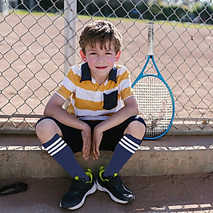 DOOVID Kids Toddler Soccer Socks Girls Boys Knee High Tube Socks Sport Uniform Stockings Black White, Navy, Royal Blue, White Blue