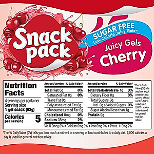 Snack Pack Sugar Free Cherry Flavored Juicy Gels, 4 Count Snack Cups