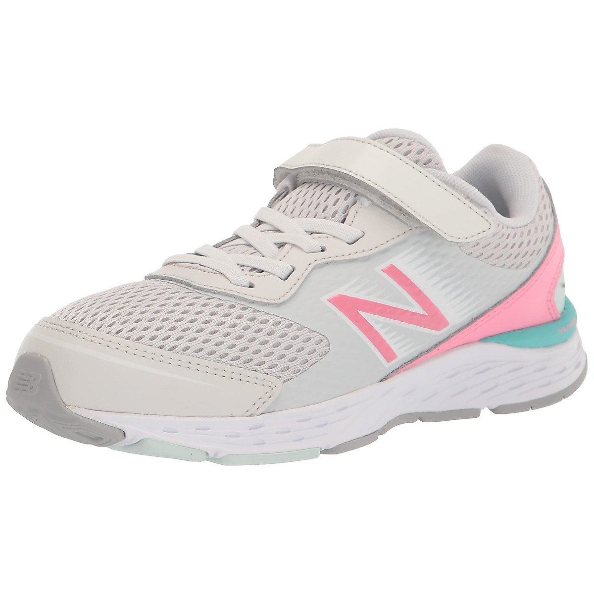 New Balance Kid's 680 V6 Hook and Loop Running Shoe, Nimbus Cloud/Bubblegum/Surf, 4 Infant