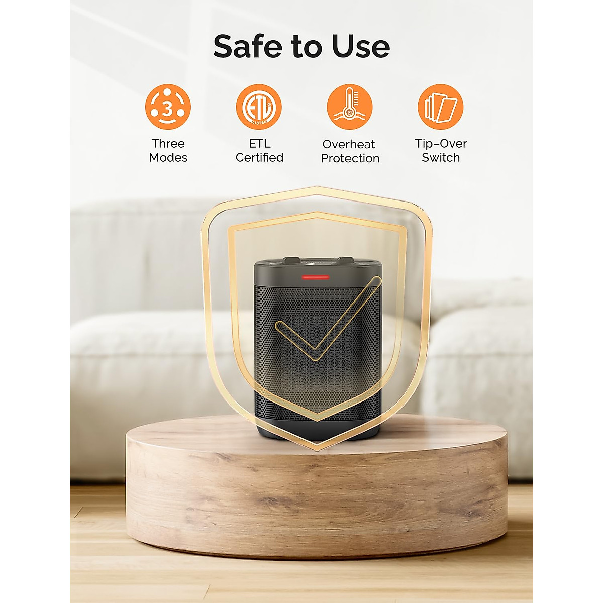 Space Heaters for Indoor Use, Portable 1500W/900W PTC Ceramic Space Heater, Small Space Heater with Thermostat, Three Modes, Overheat and Tip-Over Protection for Office Home