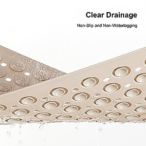 YCT Bathtub Mat Non Slip, Bath Mats for Tub, Shower Mat with Suction Cups Drainage Holes, Machine Washable, Foot Massage, Exfoliating, 27.5 x 14.2 inches, Beige