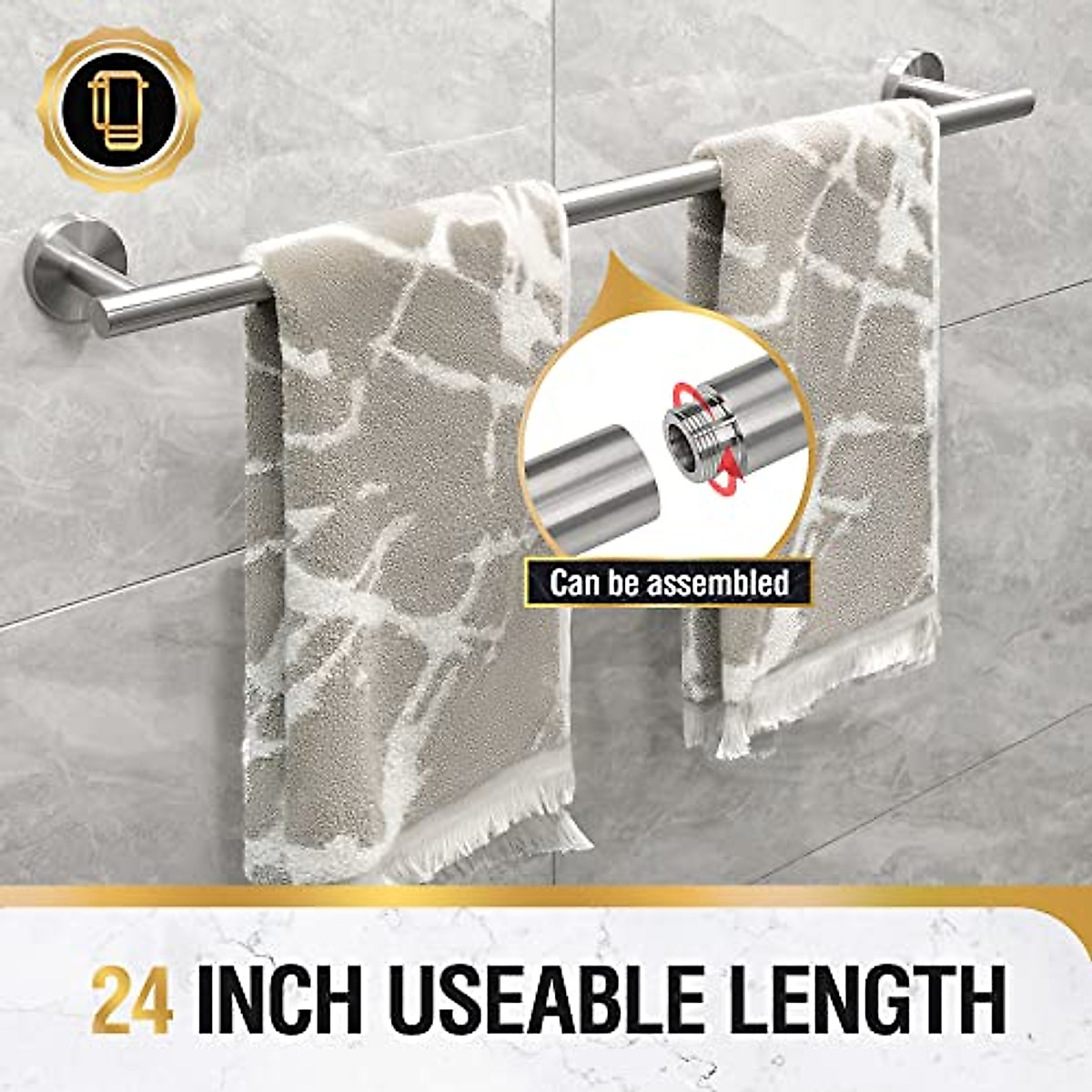 HITSLAM Brushed Nickel 25.7 Inch Towel Bar for Bathroom, SUS304 Stainless Steel Bathroom Towel Rack Wall Mounted, Modern Home Decor Bath Towel Holder with Hardware Accessories