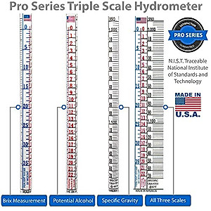 Brewing Hydrometer Alcohol Tester Kit: Beer & Wine American-Made Specific Gravity ABV Test Pro Series Traceable & Borosilicate Glass Test Tube Jar & Brush