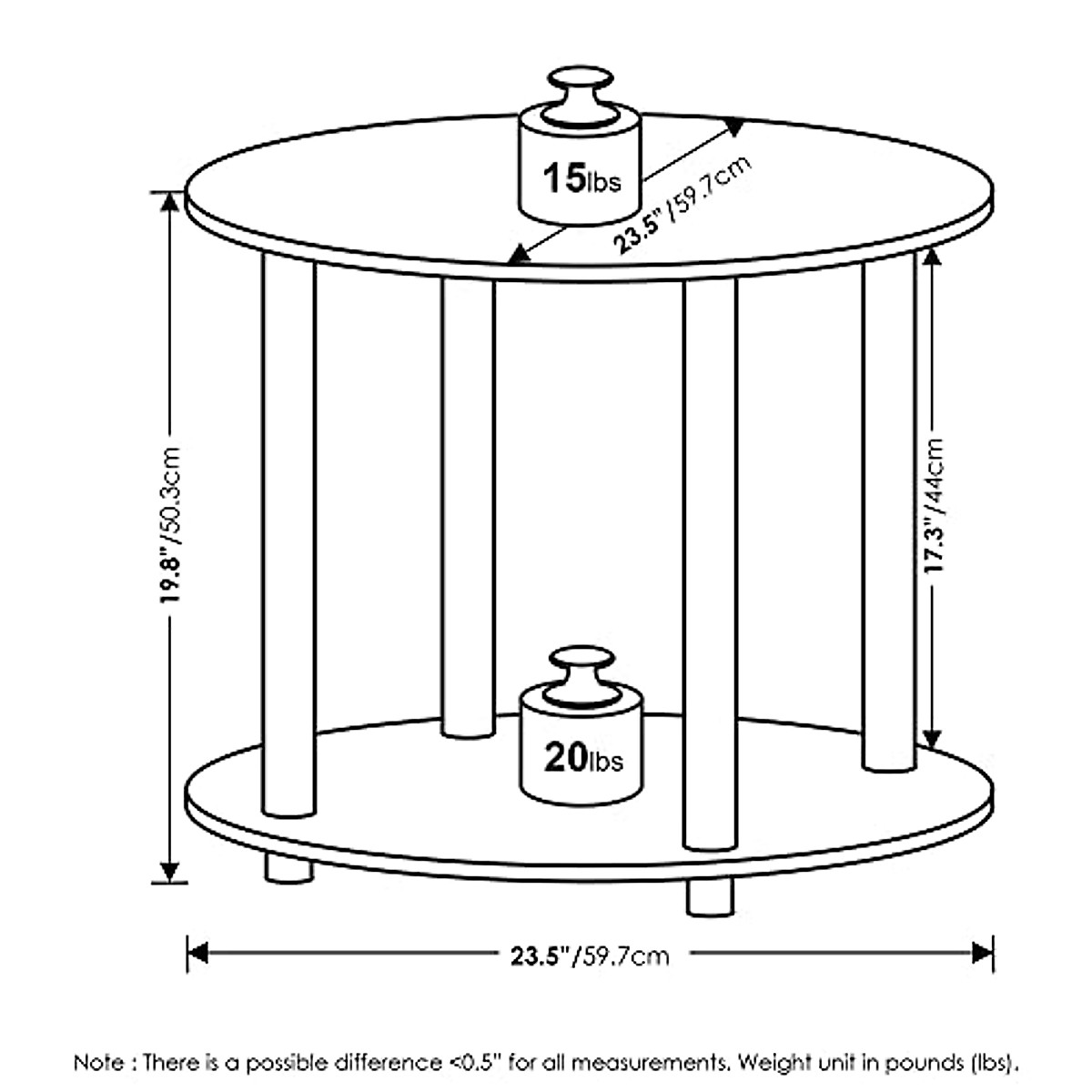 Furinno Turn-N-Tube Simple Design 2-Tier Round Wooden Small Coffee Table, Amber Pine