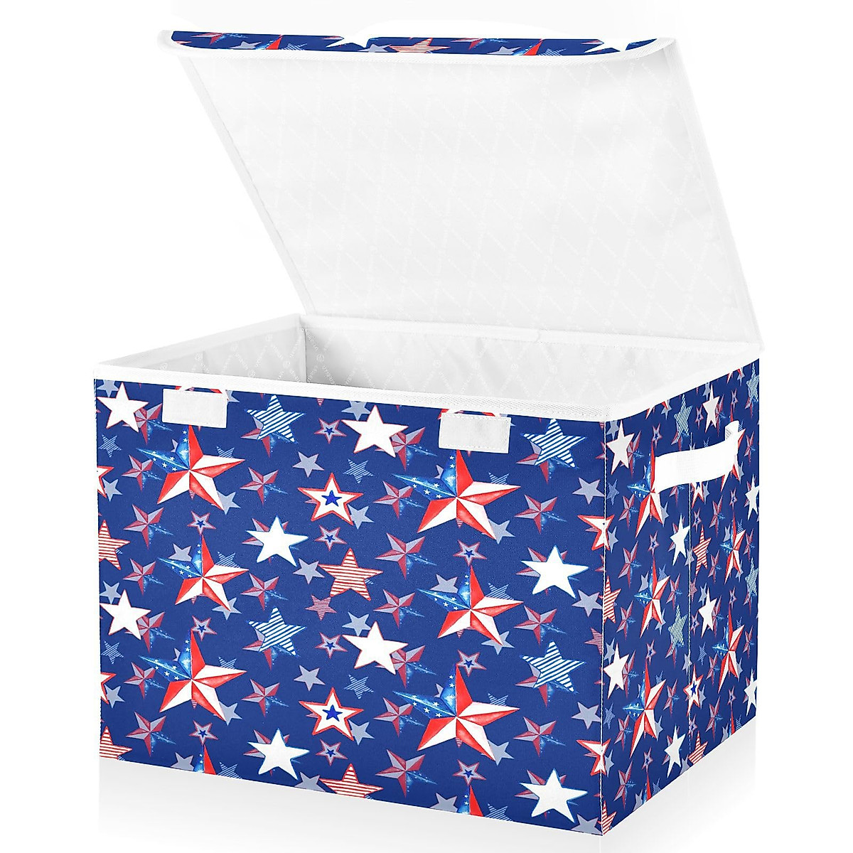 DIGTIA American July 4th Storage Bins with Lids Large Usa Flag Stars Storage Basket with Handles Foldable Fabric Storage Box Organizer for Clothes Toys Closet Cabinet Home Office Bedroom