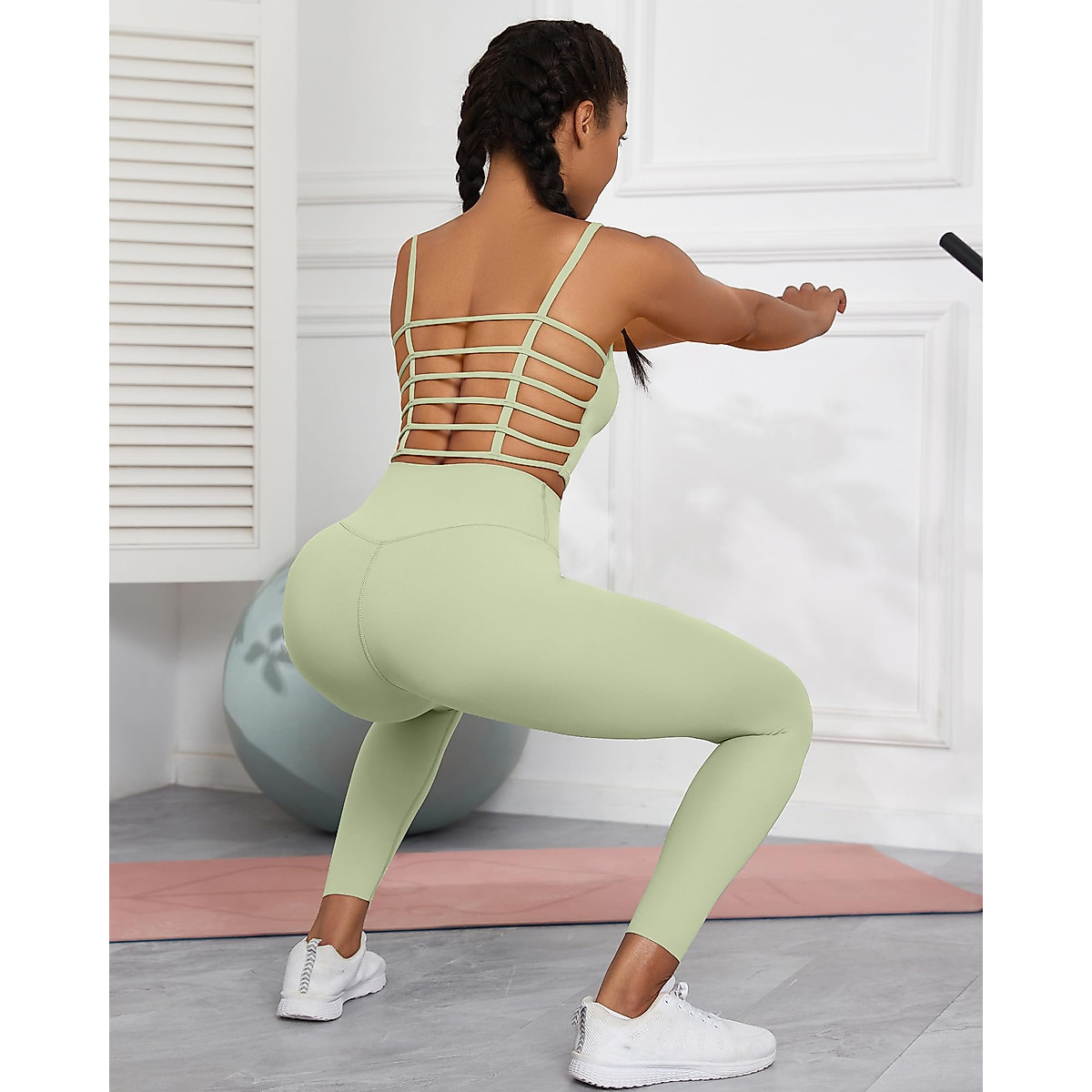 Pfreesea Longline Sports Bra for Women Sexy Open Back Workout Crop Tops Strappy Yoga Tank Top with Built in Bra