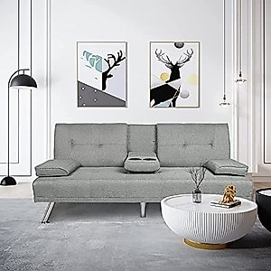 ERYE Modern Futon Sofa Loveseat Convertible Sleeper Couch Bed for Small Space Apartment Office Living Room Furniture Sets,Tufted Upholstered Love Seat
