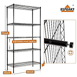 EZPEAKS 5-Shelf Shelving Unit with Shelf Liners Set of 5, Adjustable Storage Rack, Steel Wire Shelves, Shelving Units and Storage for Office Kitchen and Garage (35.5W X 15.8D X 71H)