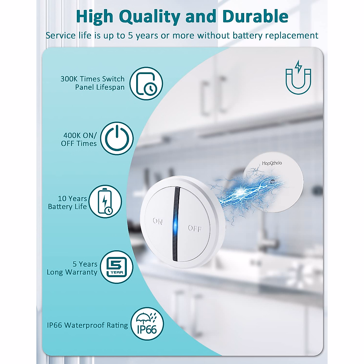 HAPYTHDA Garbage Disposal Wireless Switch Kit, Remote Control Outlet, No Drilling On Sink Top, Wireless Switch Button Kit for Waste Disposal, 15A/1500W with 4000V Anti-Surge, 500 Feet RF Range