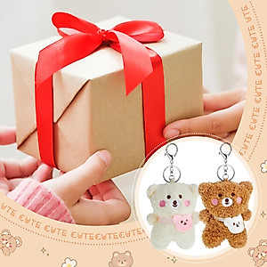 Henoyso 6 Pcs Plush Bear Keychain for Backpacks Aesthetic Stuffed Animal Keyring Pendant Mini Fluffy Cute Keychain Bear Backpack Charms Kawaii Keychain Plush for Birthday Gifts Party Favors, 2 Colors