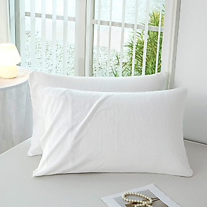 MILDLY Queen Pillowcases White - 100% Washed Microfiber Super Soft and Cozy Pillow Cases Set of 2 with Envelope Closure 20x30 Inches