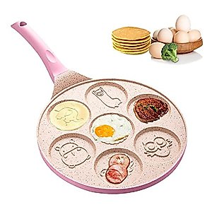 MINTER Pancake Pan With 7 Animal Designs for kids - Round Ceramic Pancake Pan Nonstick Surface & Comfortable Handle - Mini Pancake Crepe Pans Griddle Nonstick (pink)