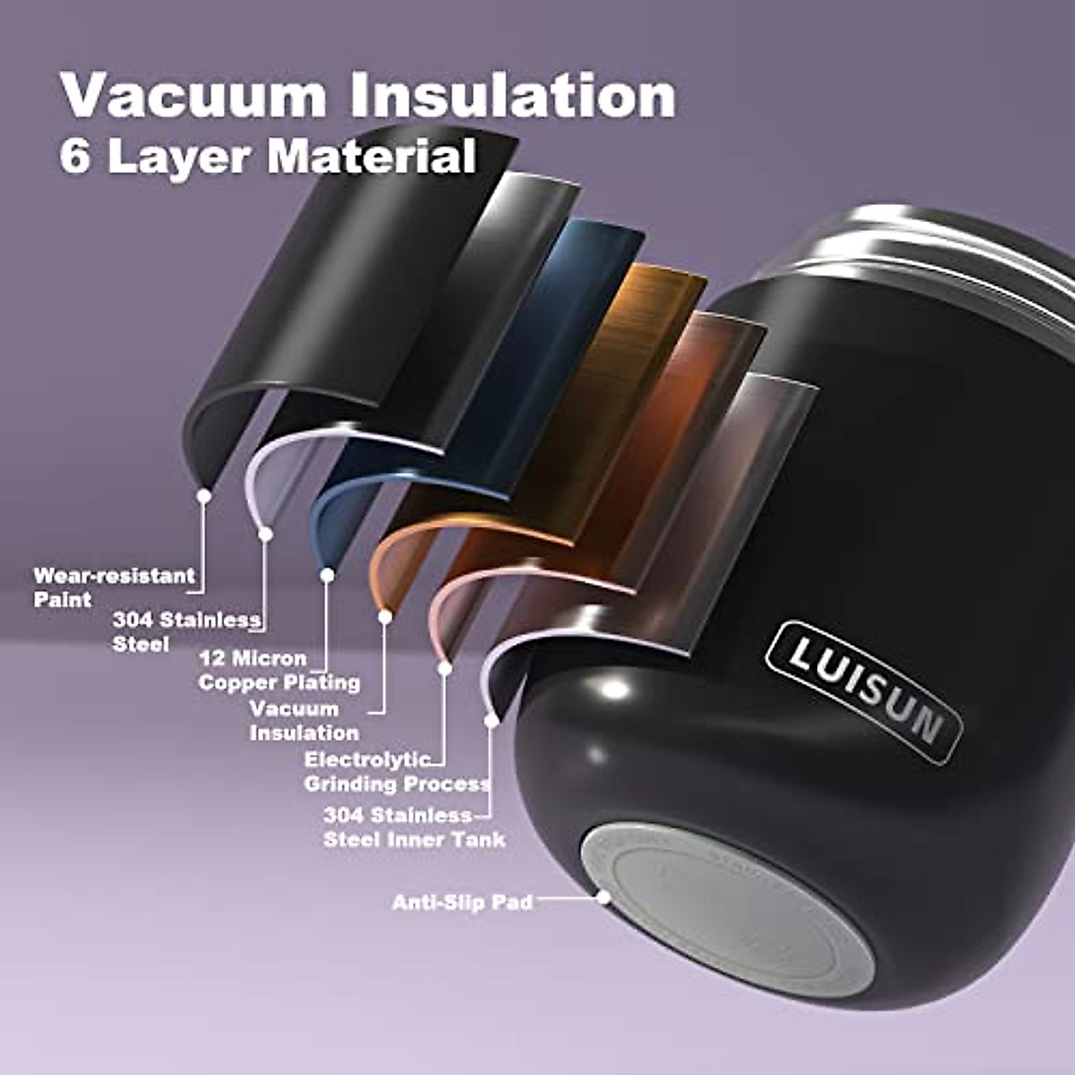 Luisun 17 Oz Insulated Food Thermos Soup Thermos for Hot Food Kids Adults, 304 Stainless Steel Food Container with Folding Spoon, Vacuum Insulated Portable for School, Office, Outdoor (Black)