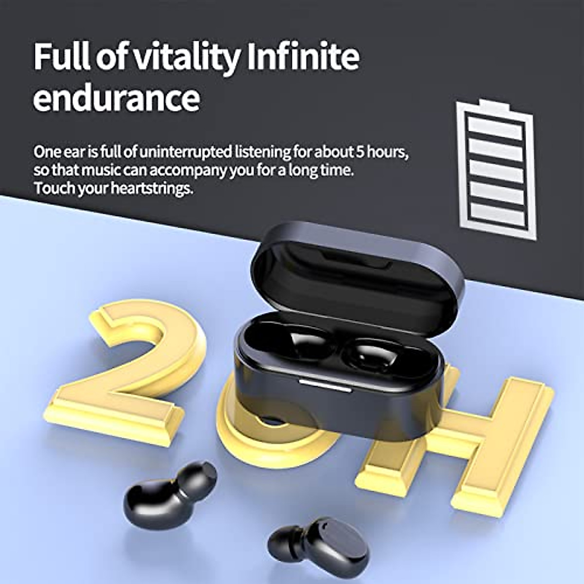 Wireless Earbuds, Mini Blue-tooth Earbuds Headphones Stereo Earphones Touch Control, in-Ear Headphones Sports Music Earbuds Built-in Mic/Noise Cancelling/Premium Deep Bass/Long Distance Connection (A)