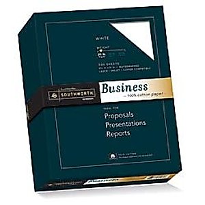 Southworth 100% Cotton Business Paper, 8.5” x 11", 20 lb/75 GSM, Wove Finish, White, 500 Sheets - Packaging May Vary (13C)