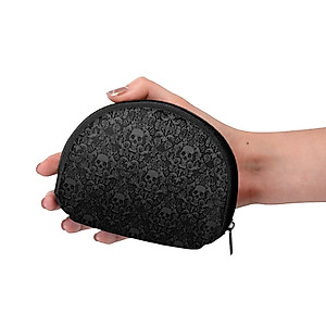 Gothic Skull Cat Canvas Small Coin Purse Pouch Change Wallet Card Holder with Zipper for Women Girls Gift