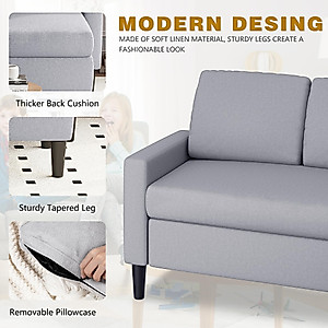 Shintenchi 74" Convertible Sectional Sofa Couch, Small 3-Seat L-Shaped Sofa with Modern Linen Fabric Upholstered, Space-Saving Sofa with Reversible Chaise for Living Room Apartment(Light Gray)