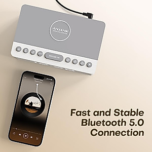 ANJANK Wooden Sound Machine Alarm Clock for Bedroom, Bluetooth Speaker, Wireless Charging Station for iPhone/Samsung, Sleep Timer, 0-100% Dimmer, White Noise Machine for Sleeping Adults with 20 Sounds