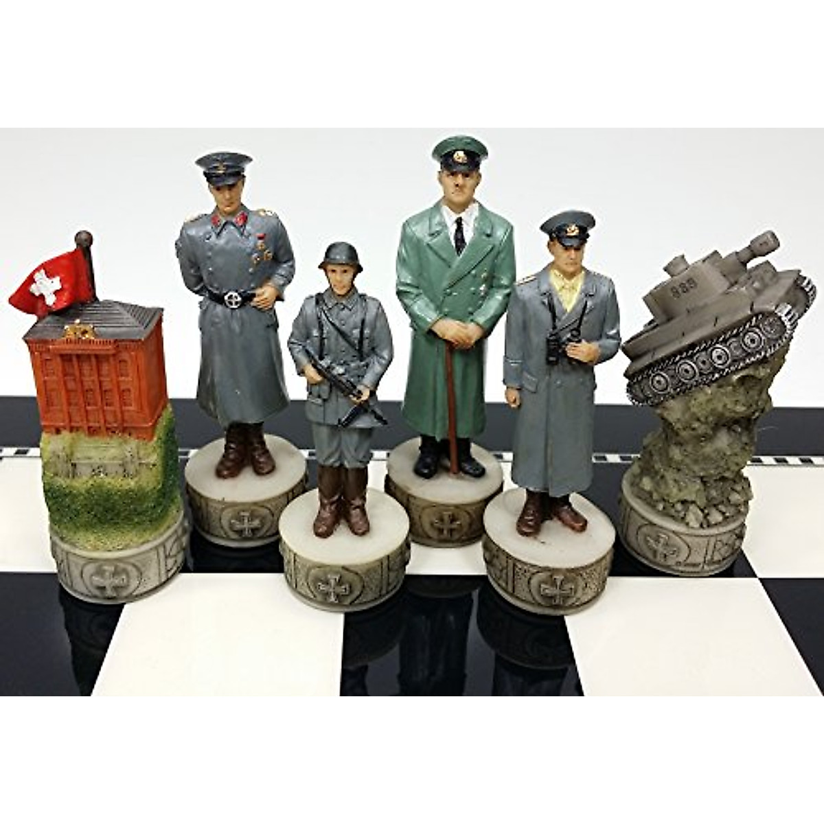World War 2 US vs Germany Chess Set Hand Painted W/High Gloss Black & White Board WW2