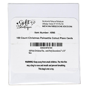 100 Pack Christmas Place Cards Holiday Seating Name Card Die Cut Xmas Poinsettia Flower Table Setting Folded Paper Tent Cards for Winter Dinner Wedding Tables Placement Party Decorations 2" x 3.5"