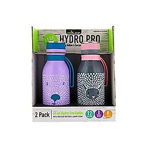 reduce Stainless Steel Hydro Pro Kids Water Bottle, 14oz - Vacuum Insulated Leak Proof Water Bottle for Kids - Great for On the Go and Lunchboxes - Furry Friends Design, Purple Bear and Grey Sheep