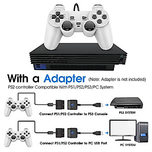 FIOTOK Wired Controller Compatible with PS2 Console with Upgraded Joystick/Double Shock/with 2.2M Cable PS2 Remote Gamepad | Enhanced (Grey)