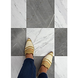 FloorPops x Chris Loves Julia 12-in by 12-in Bonneville Grey & White Marble Peel & Stick Floor Tiles, FP4421