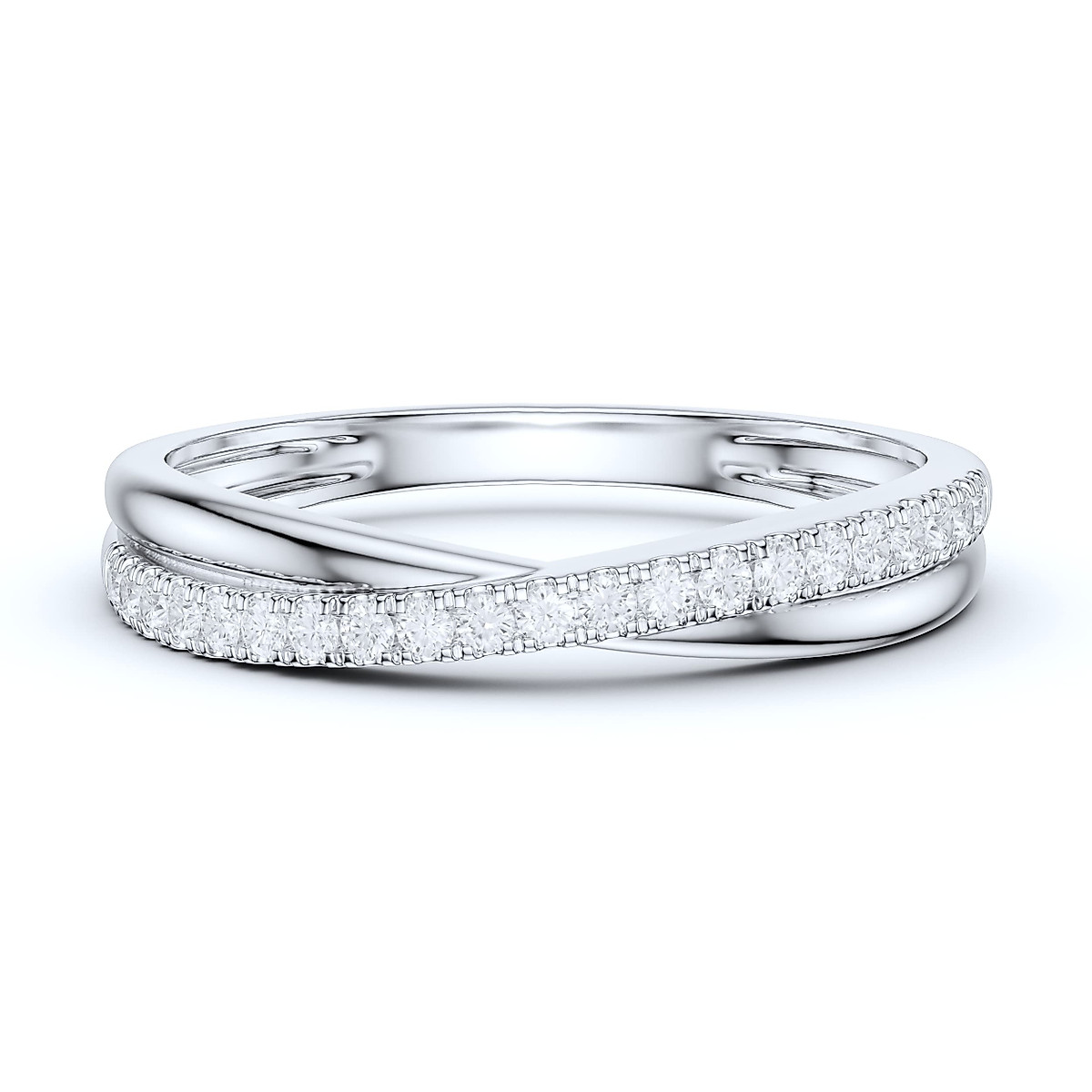 PRSTANI 14k White Gold Fancy Criss Cross Simulated Diamond Pave Ring Wedding Band Half Eternity (6)