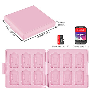 Linkidea Game Card Case Compatible with Nintendo Switch NX /NS, Hard Shell Protective Storage Carrying Box with 12 Card Slots and 12 Micro SD Card Holders (Pink)