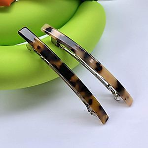 HYFEEL Long French Barrettes for Women Simple Classic Acrylic Resin Hair Clips Tortoise Shell Skinny Large 4 inch No-slip Grip Automatic Clasp Clamp For Thick Hair, 3 Pack