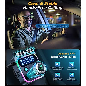 2022 Bluetooth 5.3 FM Transmitter for Car, JOYROOM [Stronger Dual Mics & HiFi Deep Bass Sound] , 48W PD&QC3.0 Bluetooth Car Adapter, Hands-Free Calling, Larger LED, AUX Output & U Disk