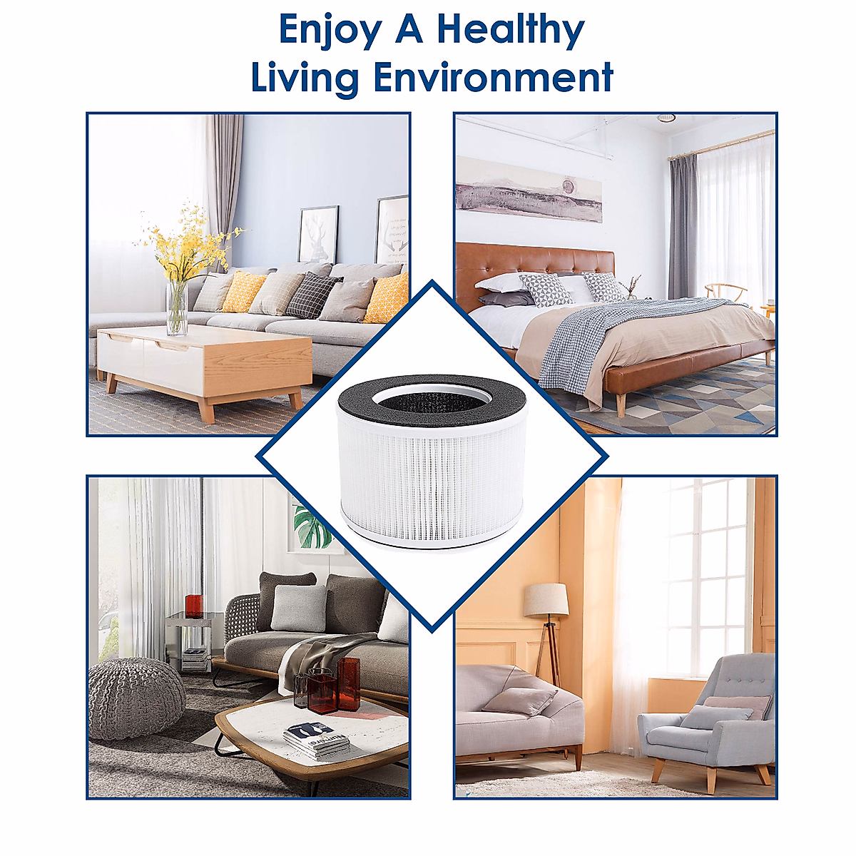 Flintar True HEPA Replacement Filter, Compatible with hOmeLabs Home 4-in-1 Compact HEPA Air Purifier HME020020N Only, AKJ050GE, 2-Pack