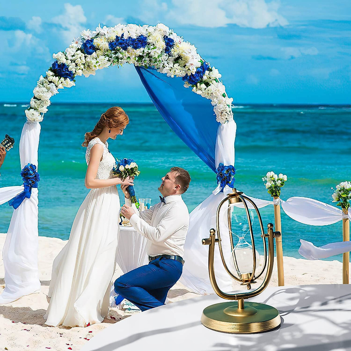 SuLiao Empty Hourglass Fillable,10 Inch Large Brass Frame 360° Rotating DIY Sand Timer, Unity Sand Hourglass for Wedding Ceremony Set, Antique Without Sand Clock Sandglass for Desk Home Office Decor