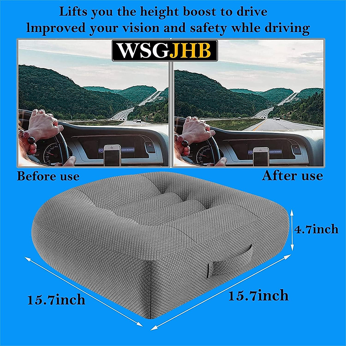 Adult Booster Seat Cushion, Car Seat Cushions for Short People/thick Office Chair Booster Seat Increase Field ​of View, for Trucks, Car, Office Chair, Home, Wheelchair,angle Lift Seat Cushion (grey)